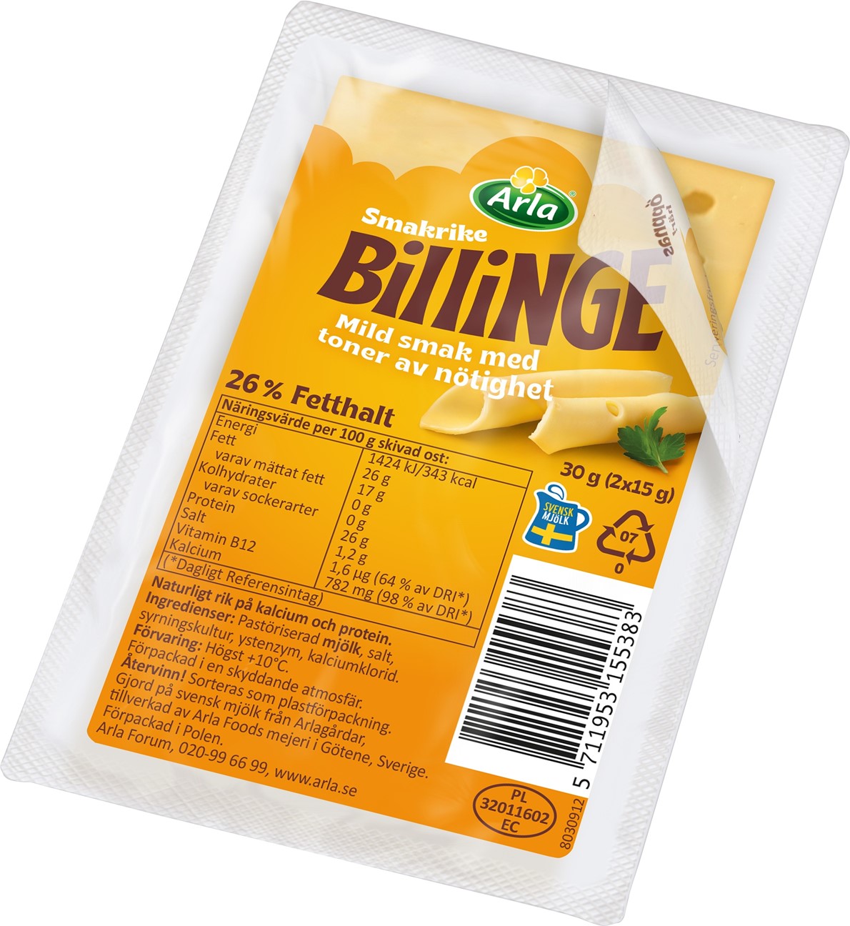 Billinge skivad ost portion - Arla® - Dabas